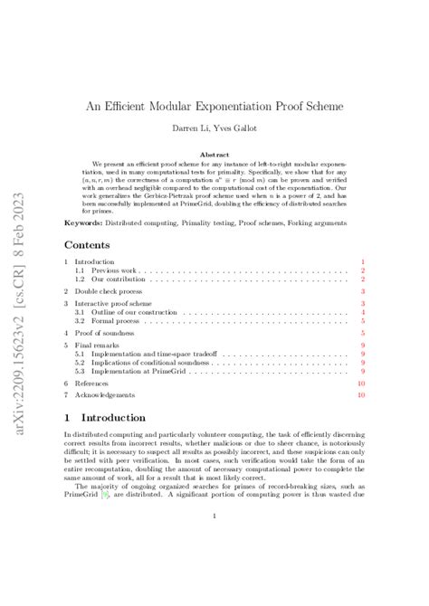 Pdf An Efficient Modular Exponentiation Proof Scheme Yves Gallot