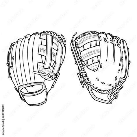 Technical Sketch Drawing Of Baseball Glove Vector Template Front And Back View Isolated On