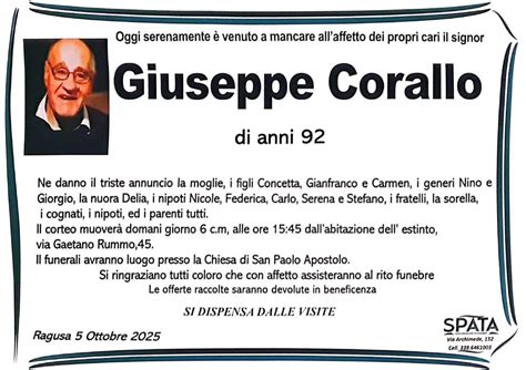 Necrologi Giuseppe Corallo Ragusa Oggi