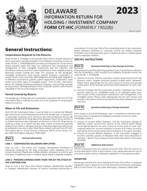 Download Instructions For Form Cit Hic Information Return Holding