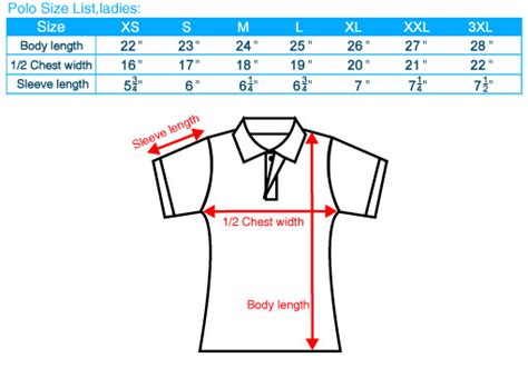Standard Measurement Chart For Polo Shirt Free Printable Download