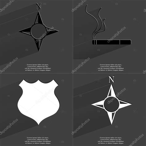Compass Cigarette Police Badge Symbols With Long Shadow Flat