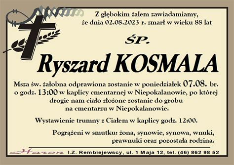 Nekrolog Ryszard Kosmala Haron Sochaczew