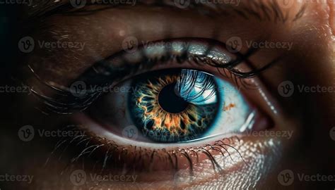 Blue Eyed Women Staring At Camera Macro View Of Cornea Generated By Ai