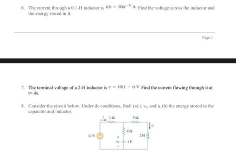 Solved 6 The Current Through A 01h Inductor Is It10