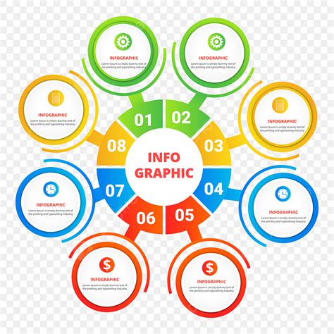 Gambar Elemen Desain Infografis Delapan Langkah Dengan Center Circle