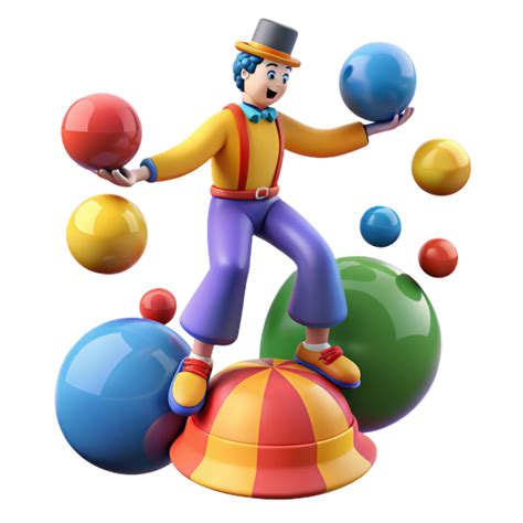 Stunning Minimalist 3d Juggler Cartoon Character Balancing On Colorful