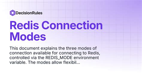 Redis Connection Modes Decisionrules