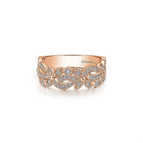 Gabriel And Co Bridal 14k Rose Gold Diamond Floral Stack Ring