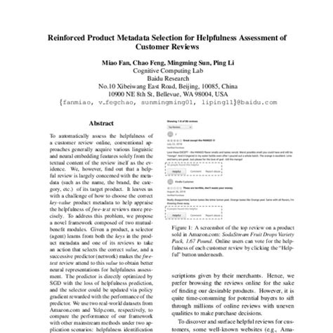 Reinforced Product Metadata Selection For Helpfulness Assessment Of Customer Reviews Acl Anthology