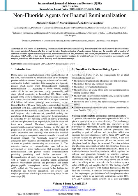 Pdf Non Fluoride Agents For Enamel Remineralization