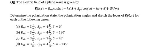 Solved Q5 The Electric Field Of A Plane Wave Is Given By