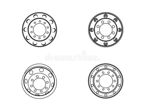 Truck Wheel Types Set On White Background Vector Line Stock Vector