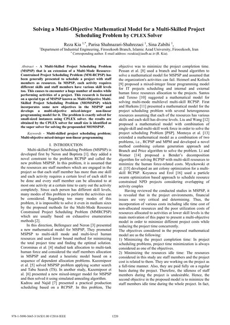 Pdf Solving A Multi Objective Mathematical Model For A Multi Skilled