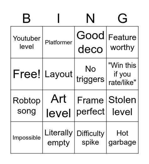 Recent Tab Bingo Geometry Dash Bingo Card