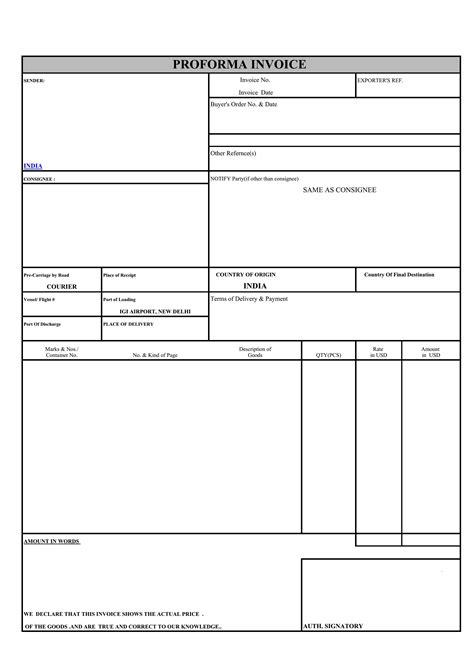 Proforma Invoice Template Spark Premium Template Template Spark