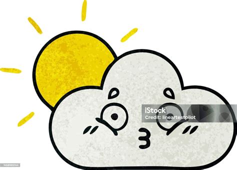 복고풍 그런 지 질감 햇빛과 구름의 만화 구름에 대한 스톡 벡터 아트 및 기타 이미지 구름 귀여운 그런지 이미지 기법 Istock