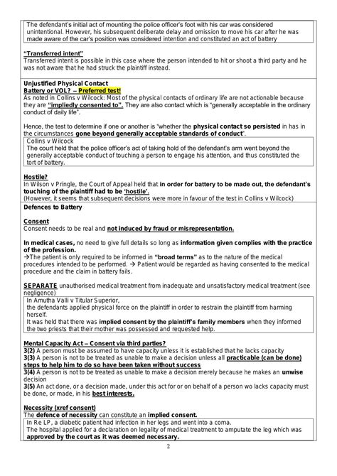 Torts Law Final Notes Law105 Law Of Torts Smu Thinkswap