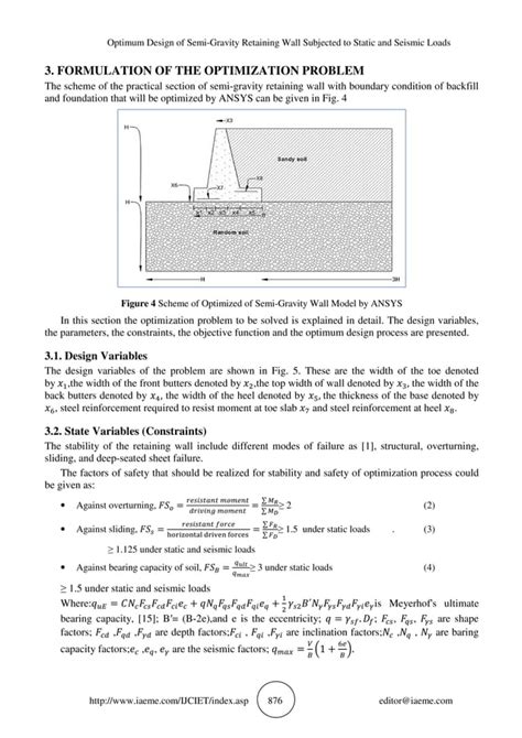 optimum design of semi gravity retaining wall subjected to static and
