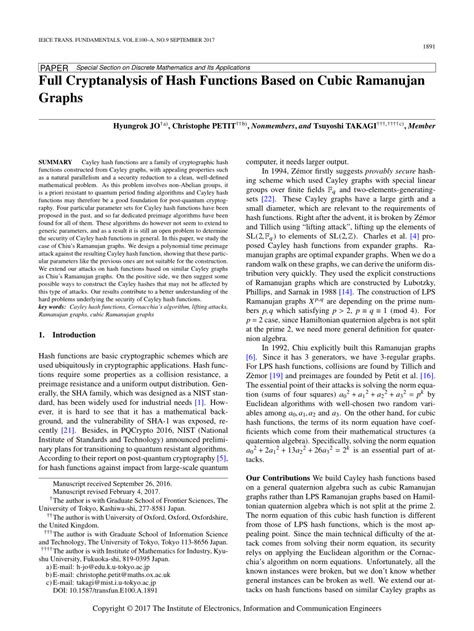 pdf full cryptanalysis of hash functions based on cubic ramanujan graphs