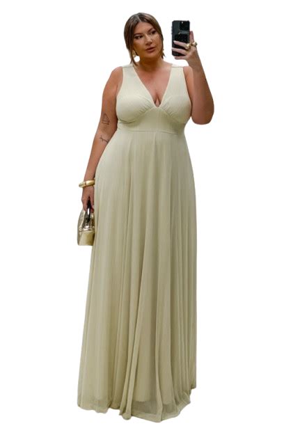 Vestido Longo Tule Lotus Week Plus Loja Plus Size Desde 2013 Do