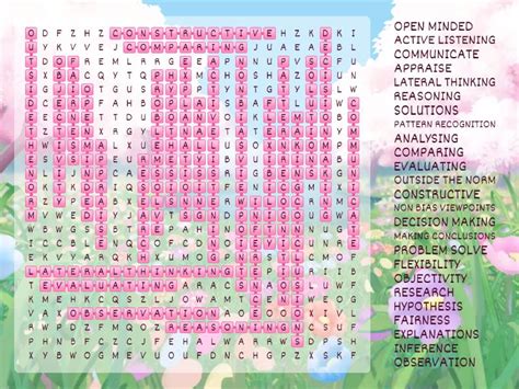 Critical Thinking Word Search Associated Words Wordsearch