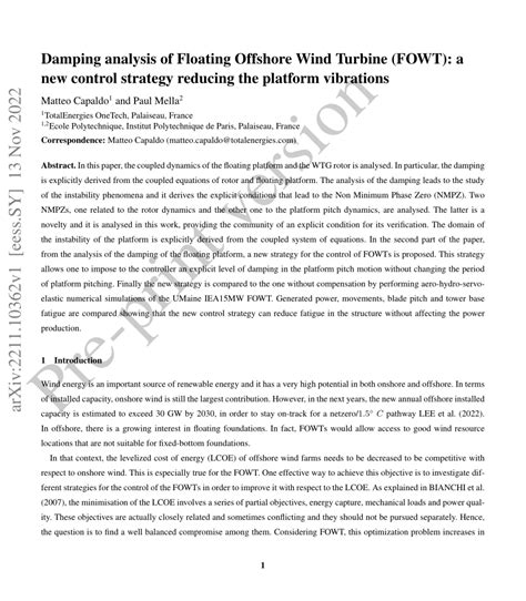 Pdf Damping Analysis Of Floating Offshore Wind Turbine Fowt A New