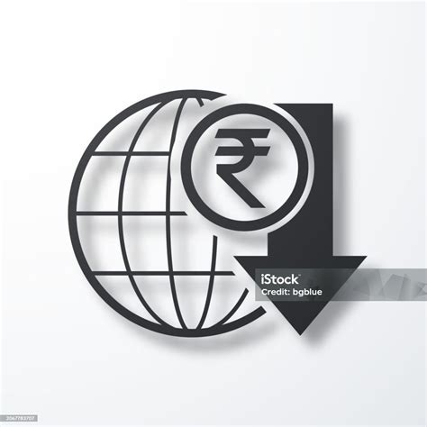 Indian Rupee Rate Decrease Icon With Shadow On White Background Stock