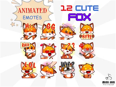 12 Animated Cute Fox Emotes Animated Twitch Emotes Pack Discord