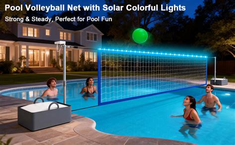 Bestsci Pool Volleyball Net Set With Led Lights Larger