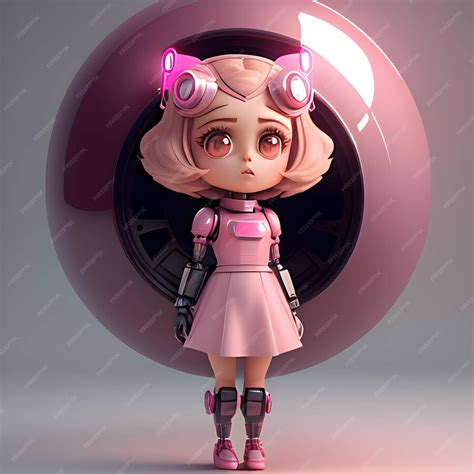 Premium Ai Image Cute Girl With Pink Bionic Robot