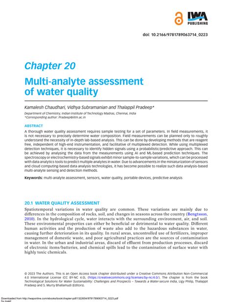Pdf Multi Analyte Assessment Of Water Quality