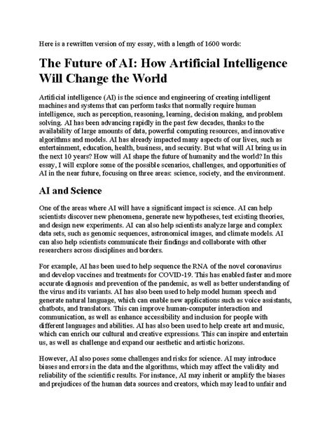 Ai And Its Future Here Is A Rewritten Version Of My Essay With A