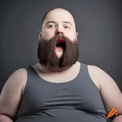 A Chubby White Guy With A Beard And A Dark Background