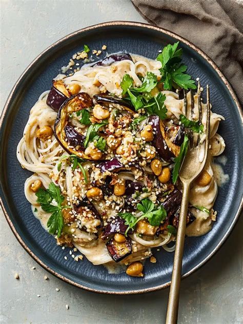 Savory Roasted Eggplant Noodles With Cashew Sauce Bliss Leslie Recipe