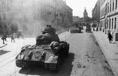A Column Of Soviet T 34 Tanks Probably From The 10th Guards Ural