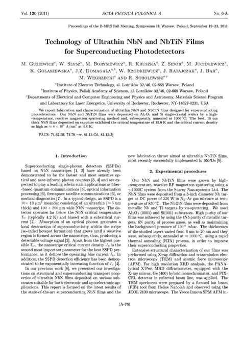 Pdf Technology Of Ultrathin Nbn And Nbtin Films For Superconducting Photodetectors