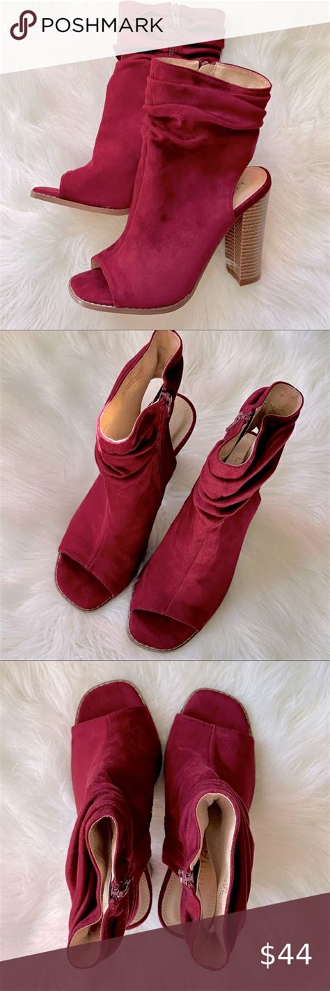 Nib Liliana Faux Suede Slouchy Heel Bootie Wine M Heeled Booties Faux Suede Suede