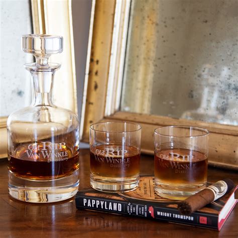 Old Rip Van Winkle Decanter And Rocks Glasses Bourbon Glassware Pappy And Company