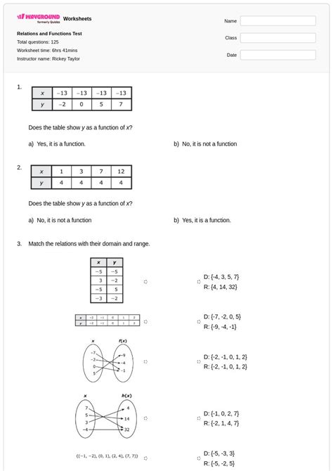 50 Functions Worksheets For Grade 12 On Wayground Free And Printable