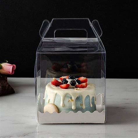 10 Sets Clear Cake Boxes With Handle Individual Cake Holder Carrier
