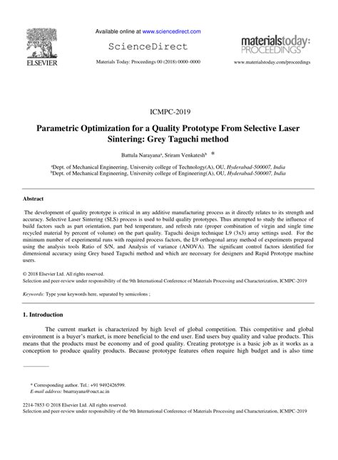 Pdf Sciencedirect Parametric Optimization For A Quality Prototype From Selective Laser