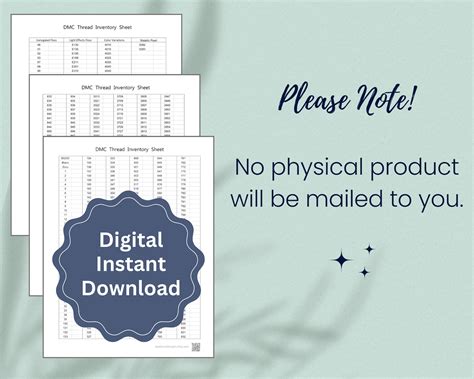Minimalistic Dmc Thread Inventory Sheet Pdf Printable Cross Stitch