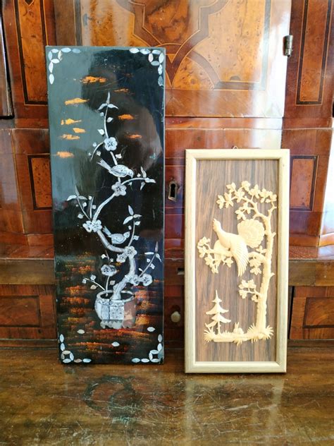 לוט של שתי תמונות דקורטיביות מהמזרח הרחוק