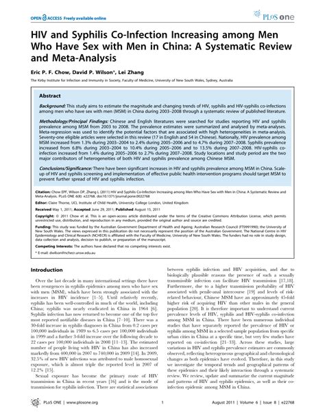 Pdf Hiv And Syphilis Co Infection Increasing Among Men Who Have Sex