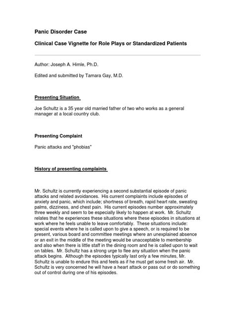Panic Disorder Case Pdf Panic Attack Panic Disorder