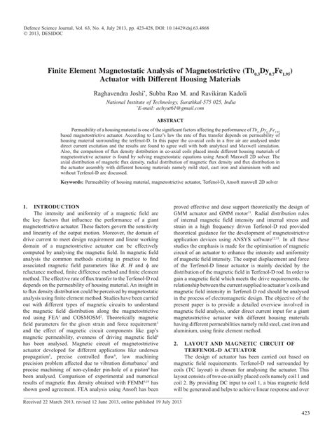 Pdf Finite Element Magnetostatic Analysis Of Magnetostrictive Tb0