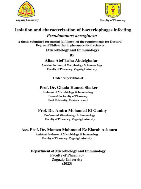 Final Aliaa Phd Thesis Pdf Pseudomonas Aeruginosa Bacteriophage