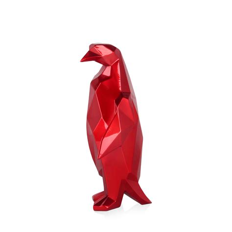 Polygon Penguin 35cm Red Resin Indoor Sculpture