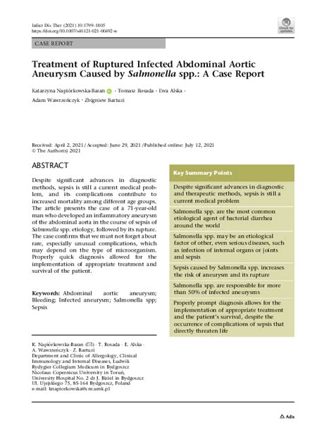 Pdf Treatment Of Ruptured Infected Abdominal Aortic Aneurysm Caused By Salmonella Spp A Case